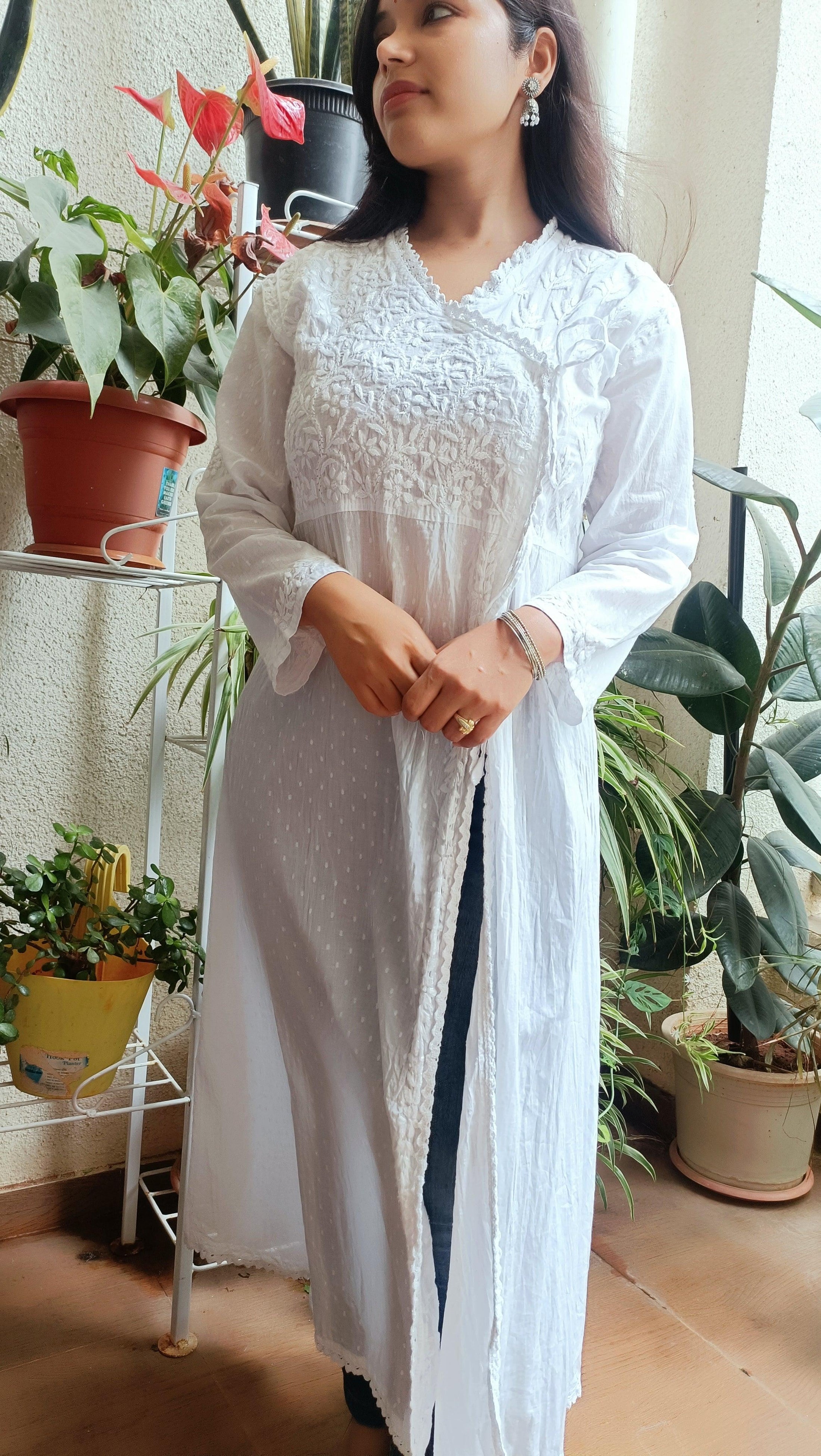 Myra dobby cotton long Angarkha – Label Aja Chikankari